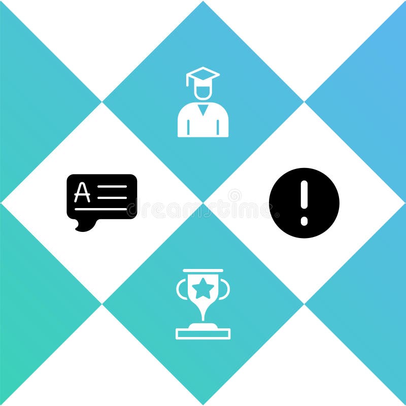 Set Speech Bubbles with Answer, Award Cup, Graduate and Graduation Cap ...