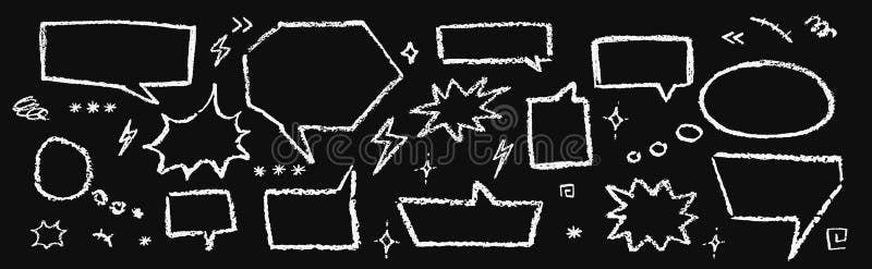 Set of Speech Bubbles Crayon. Collection of Hand Drawn Chalk Elements ...