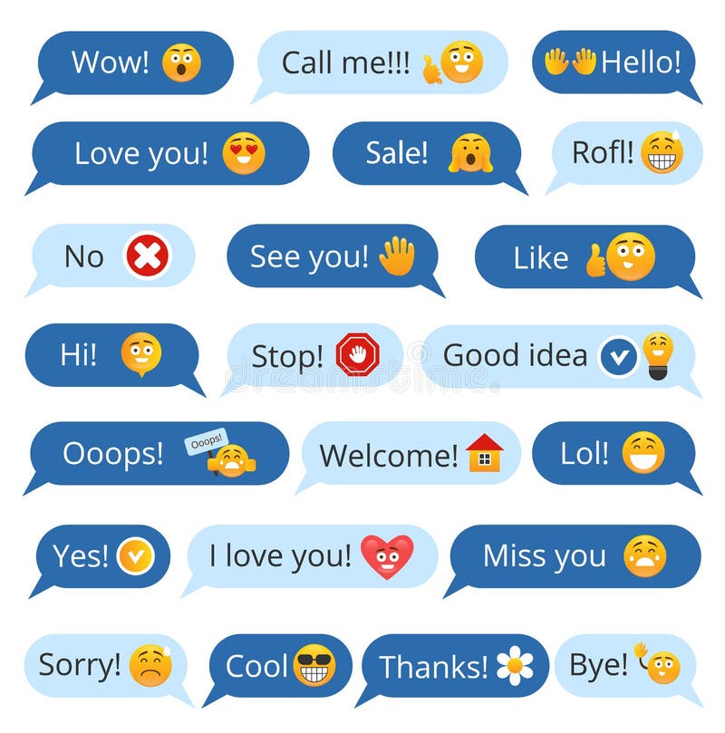 Set of Speech Bubbles with Different Words and Smileys for ...