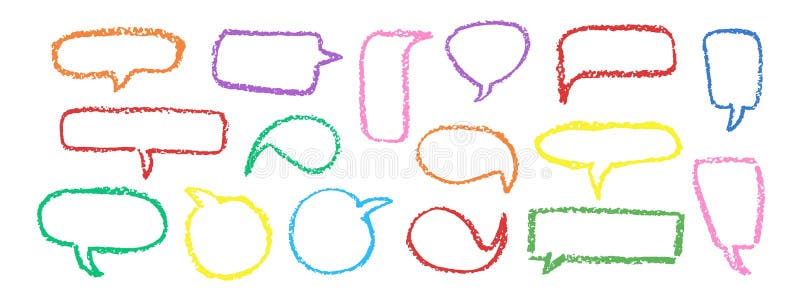 Set of Speech Bubbles Drawn by Crayon Pencil. Collection of Hand Drawn ...