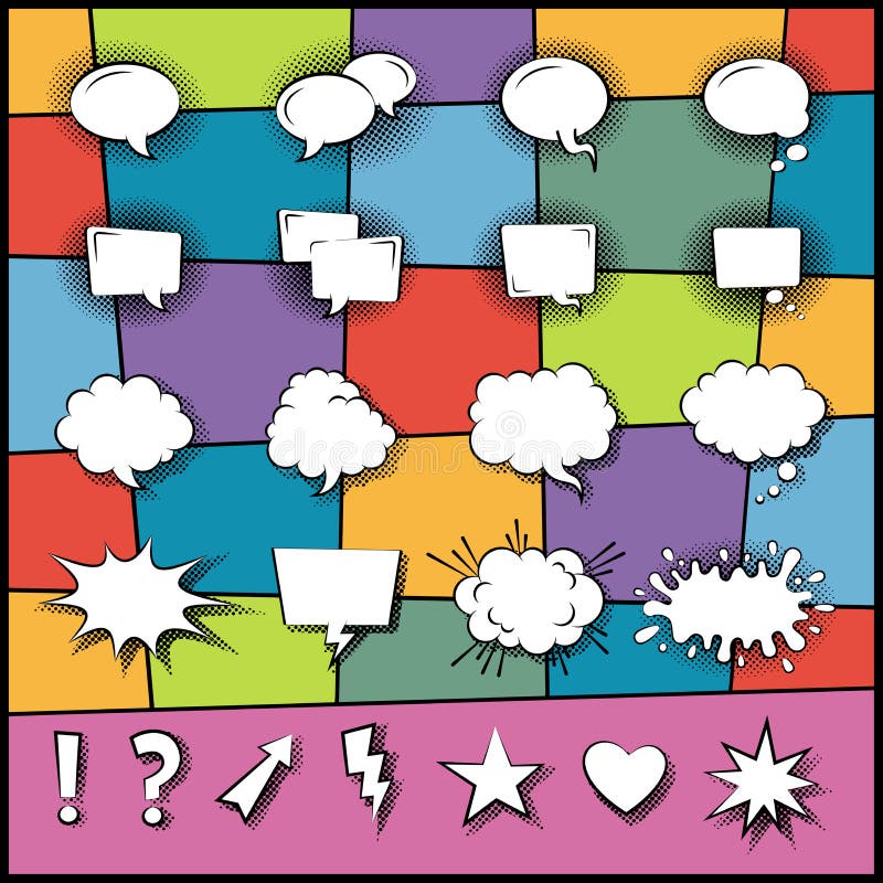 Set of Speech Cartoon Bubbles in Pop Art Style on Abstract Background ...