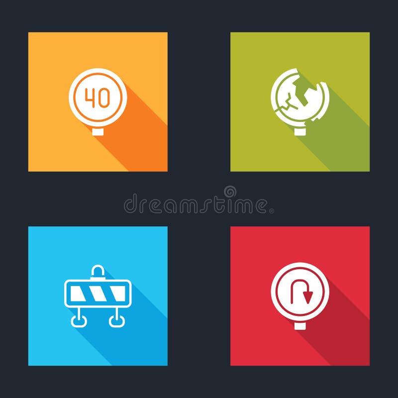 Set Speed Limit Traffic, Road Sign, Barrier and Turn Back Road Icon ...