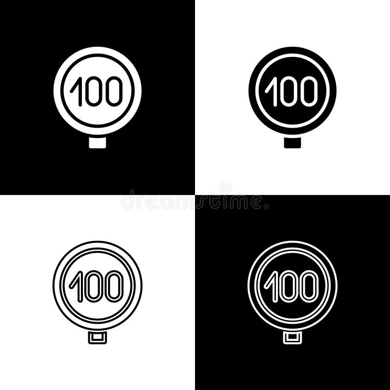 Set Speed Limit Traffic Sign 100 Km Icon Isolated on Black and White ...