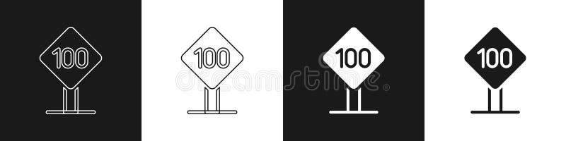 Set Speed Limit Traffic Sign 100 Km Icon Isolated on Black and White ...