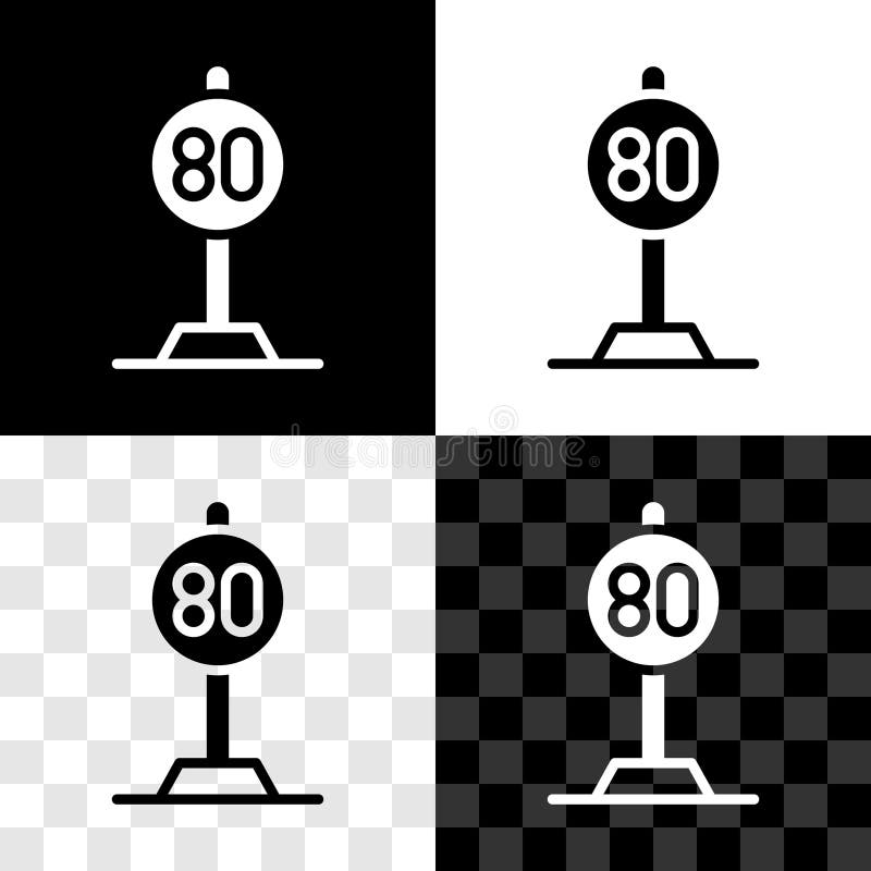 Set Speed Limit Traffic Sign 80 Km Icon Isolated on Black and White ...