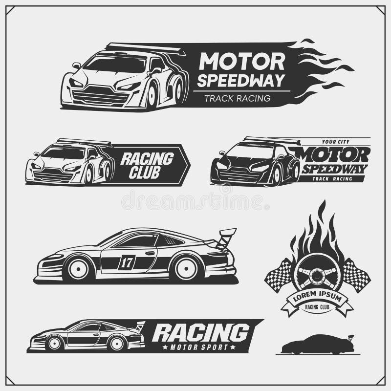 Set of Speeding Racing Cars. Vector.Set of Racing Club Emblems, Labels ...