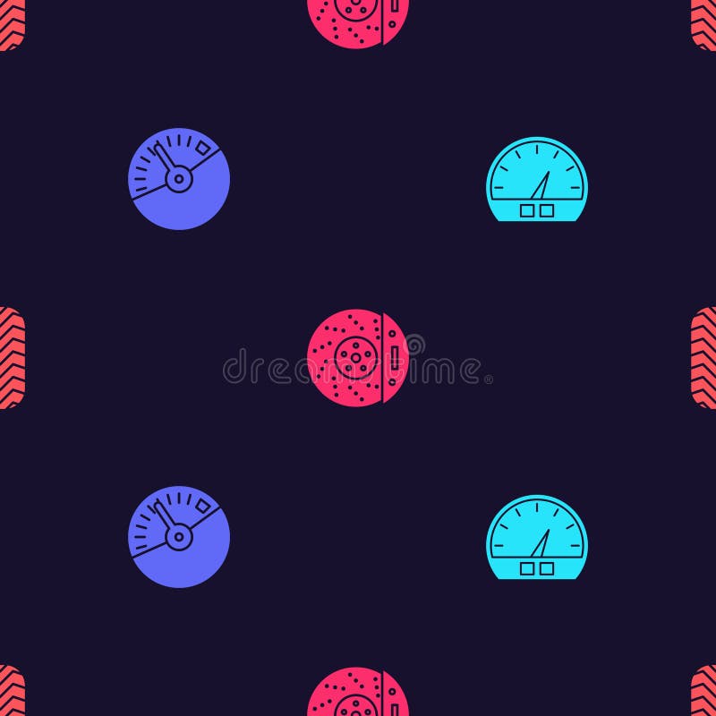 Set Speedometer, , Car Brake Disk with Caliper and Tire on Seamless ...
