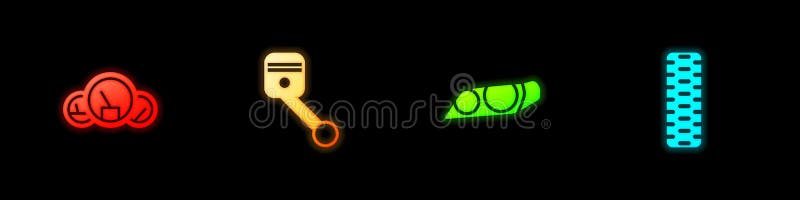 Set Speedometer, Engine Piston, Car Headlight and Tire Wheel Icon ... Set Speedometer, Engine Piston, Car Headlight and Tire Wheel Icon ...