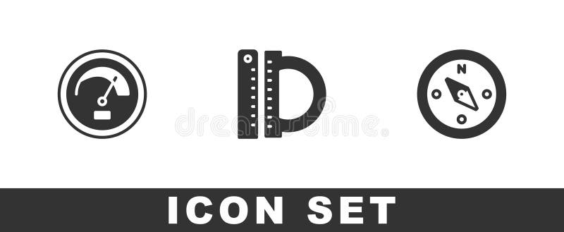Set Speedometer, Protractor and Ruler and Compass Icon. Vector Stock ...