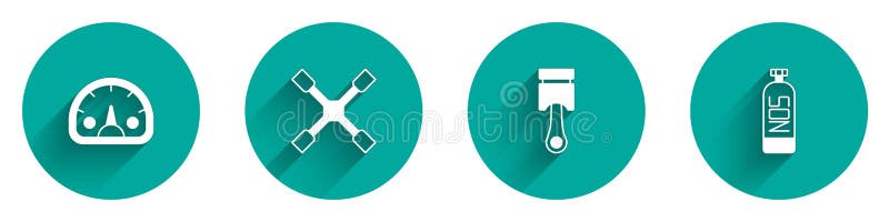 Set Speedometer, Wheel Wrench, Engine Piston and Nitrous Oxide Icon ... Set Speedometer, Wheel Wrench, Engine Piston and Nitrous Oxide Icon ...