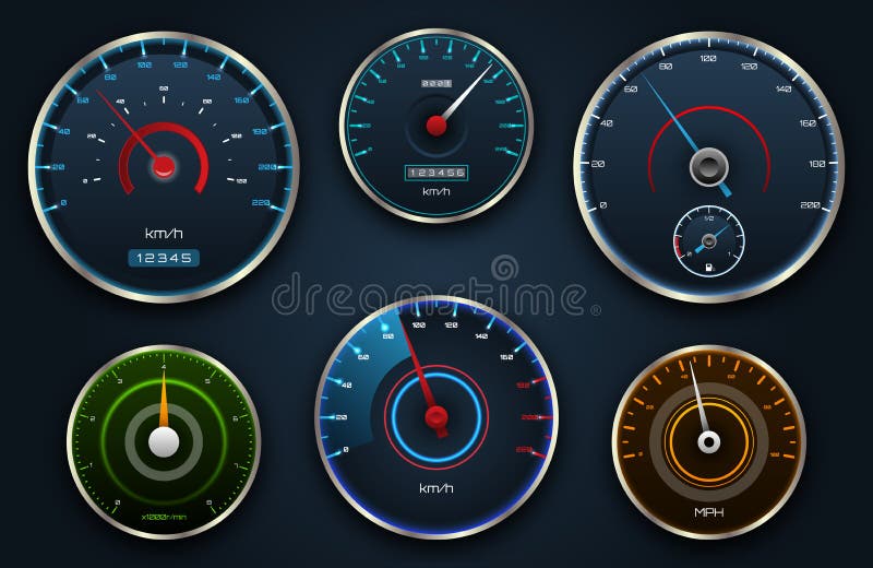 Speedometers Icon Set. Four Positions, Low, Middle, High, Speed Dial ...