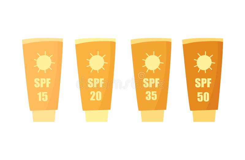 Set of SPF Sunscreen Creams with Different Coverage Protection. Cartoon ...