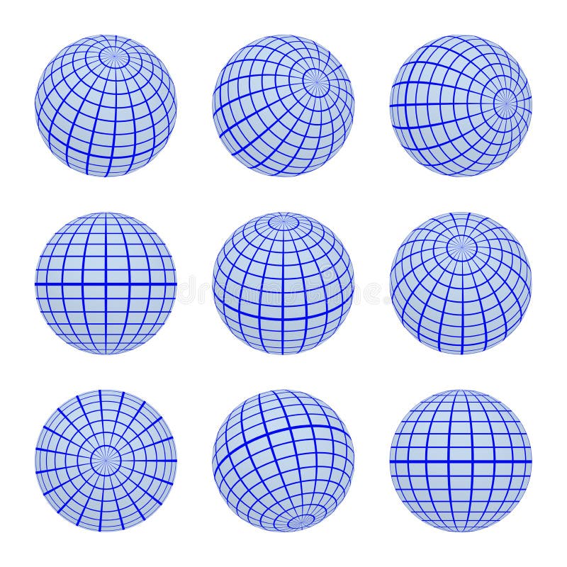 Set Spheres Globe Earth Grid from Different Sides Stock Vector ...