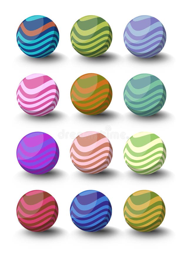 Set of Spheres with Waves in Different Color Variants with Shadow in 3d ...