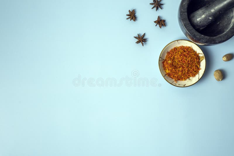 Set of Spices Isolated on Light Blue Background Stock Image - Image of ...