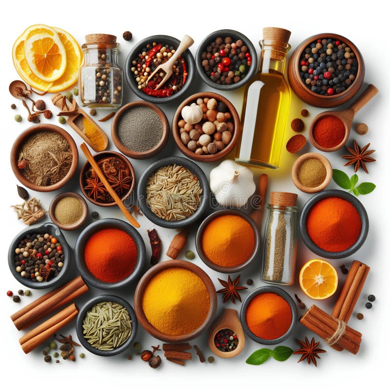 Set of Spices for Kitchen Isolated on White Background Stock ...