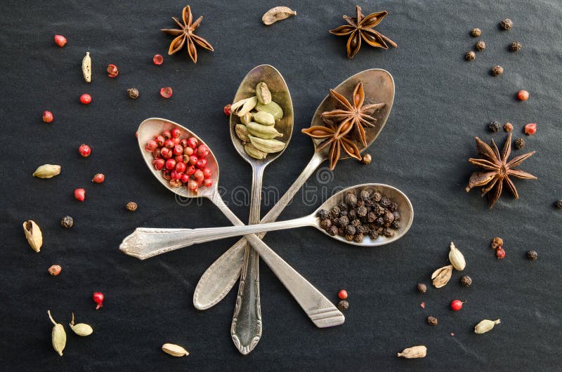 Set of spices stock image. Image of board, paprika, leaves - 64828675