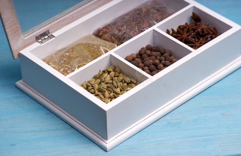 Set of Spices in a Wooden Box Stock Photo - Image of spicy, group: 67089440