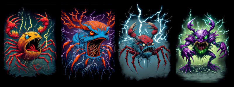 Set of Spider Monster Faces. Generative AI Stock Illustration ...