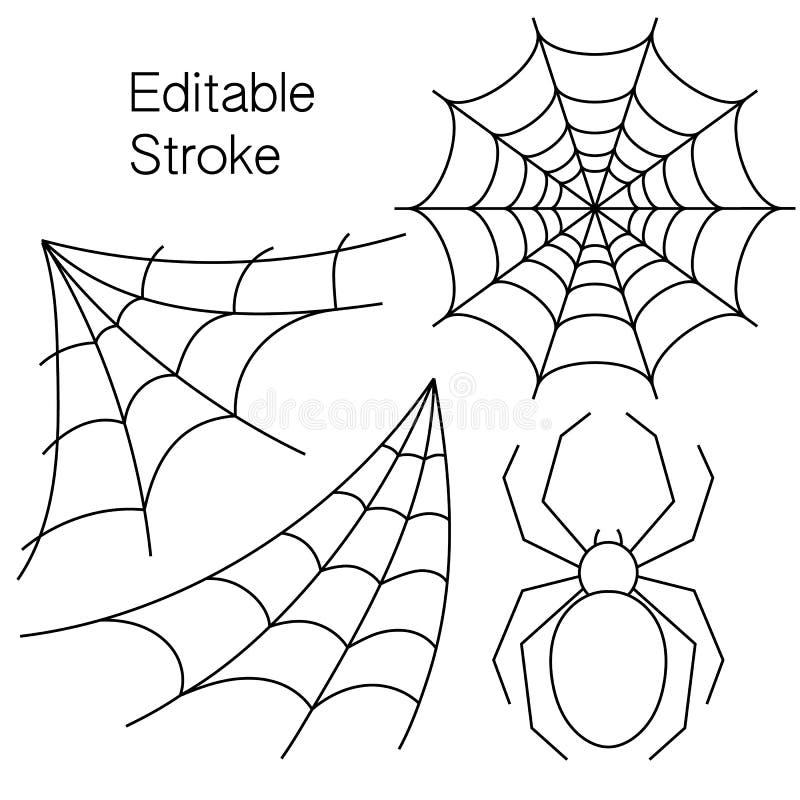 Set of Spider, Round, Corner Web Spiders with Editable Stroke Stock ...