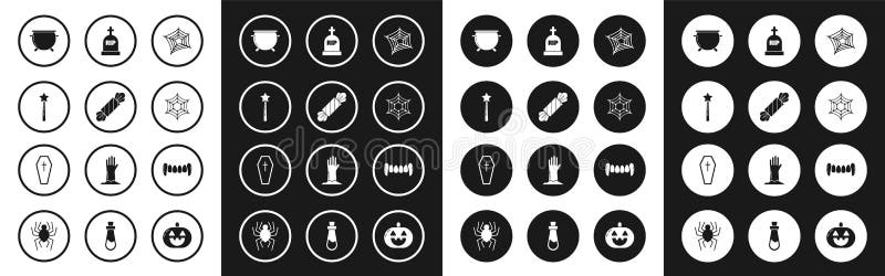 Set Spider Web, Candy, Magic Wand, Halloween Witch Cauldron, Tombstone ...