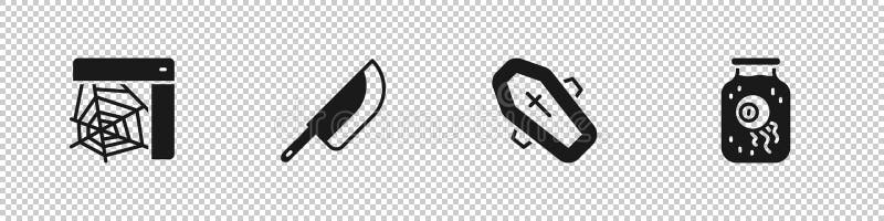Set Spider Web, Knife, Coffin with Cross and Eye a Jar Icon. Vector ... Set Spider Web, Knife, Coffin with Cross and Eye a Jar Icon. Vector ...