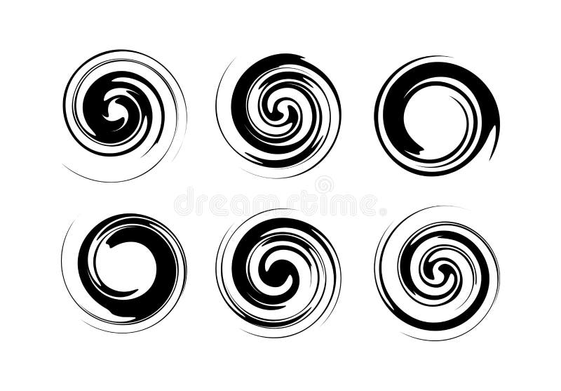 Set of Spiral Element, Twisted Swirl Silhouette on White Background ...
