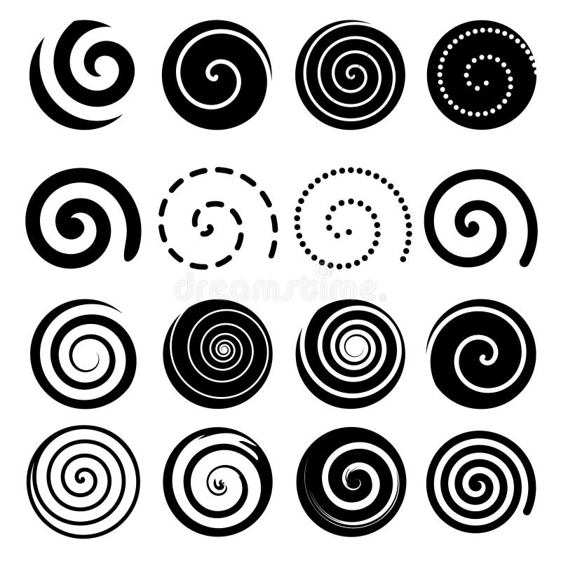 Set of Spiral and Swirl Motion Elements. Black Isolated Objects, Icons ...