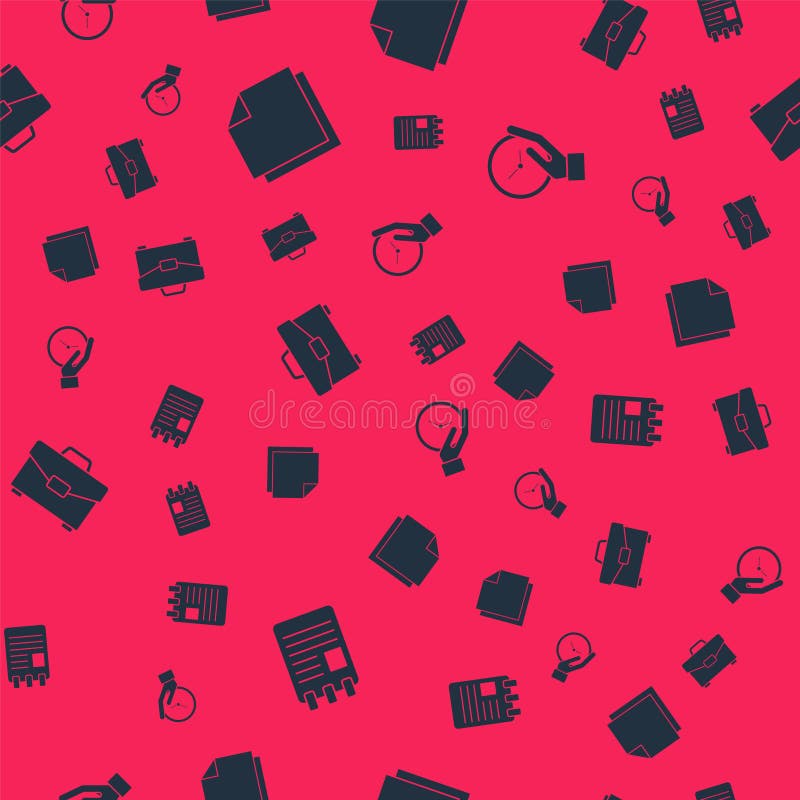 Set Spiral Notebook, Post Stickers, Briefcase and Clock on Seamless ...