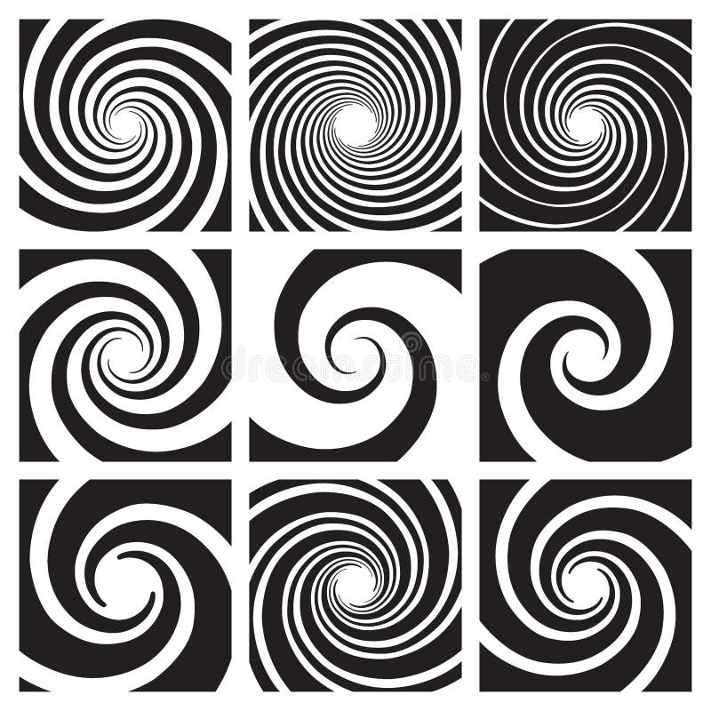 Set of Spiral Patterns in Black and White Stock Illustration ...