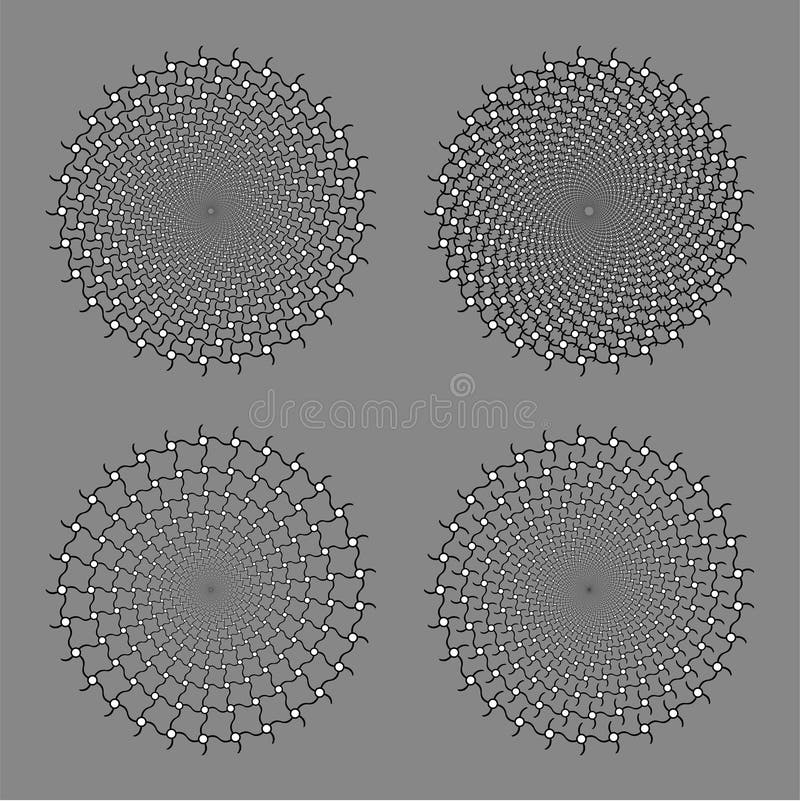 Set of Spiral Vector Patterns Circles, Curves, Dots on a White ...