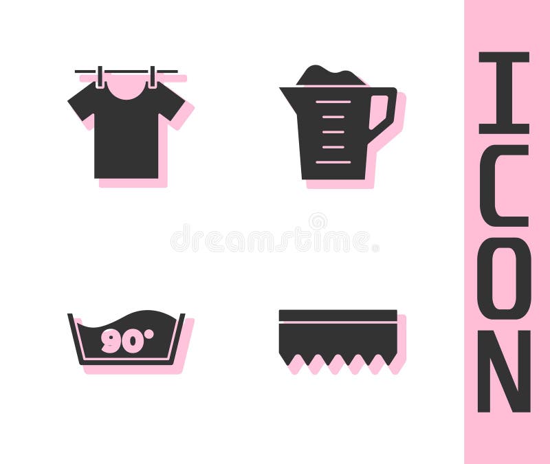 Set Sponge, Drying Clothes, Temperature Wash And Washing Powder Icon ...