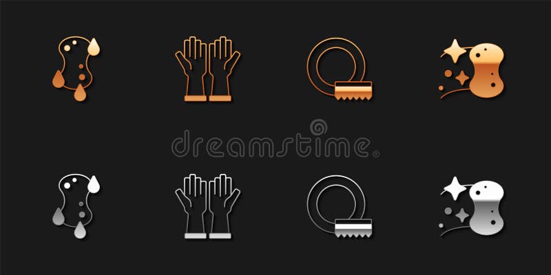 Set Sponge, Rubber Gloves, Washing Dishes and Icon. Vector Stock Vector ...