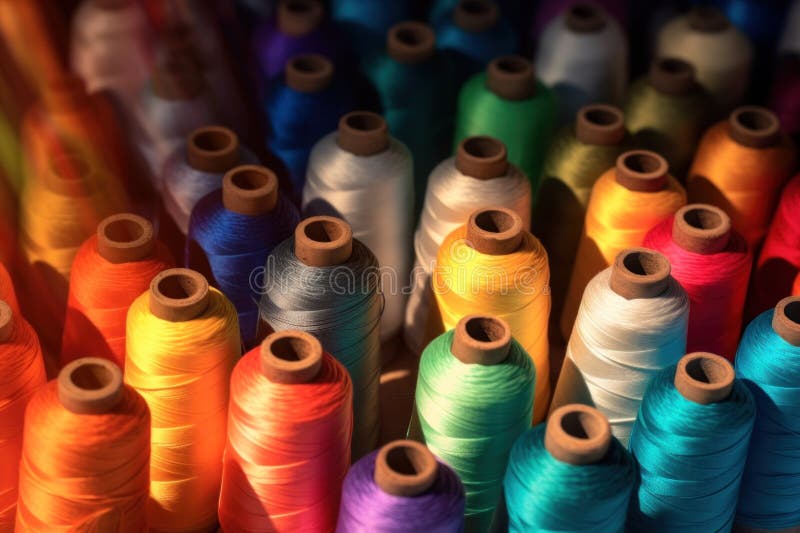 A Set of Spools of Sewing Thread in Different Colors. Stock ...