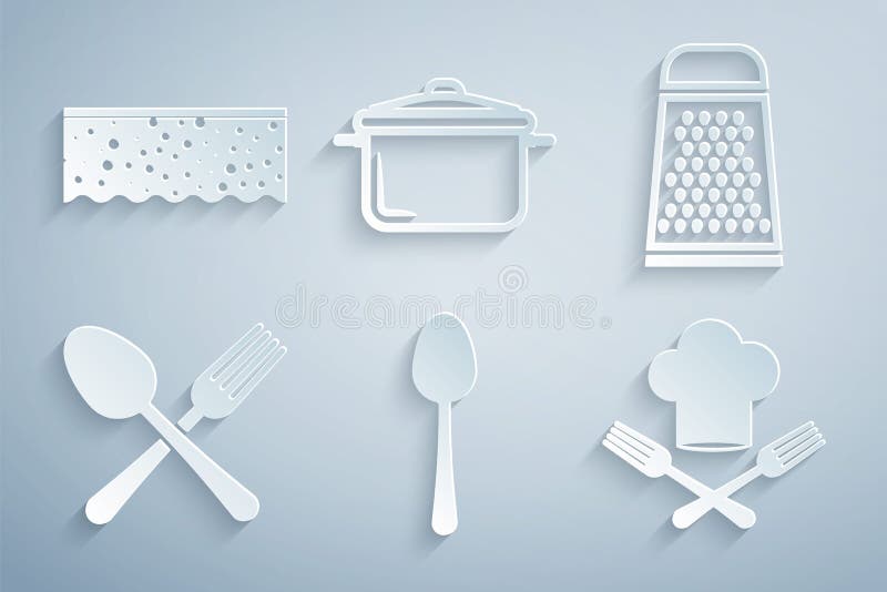 Set Spoon, Grater, Crossed Fork and Spoon, Chef Hat, Cooking Pot and ...