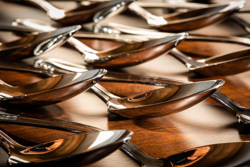Set of Spoon on Table in the Dining Room Stock Photo - Image of dining ...