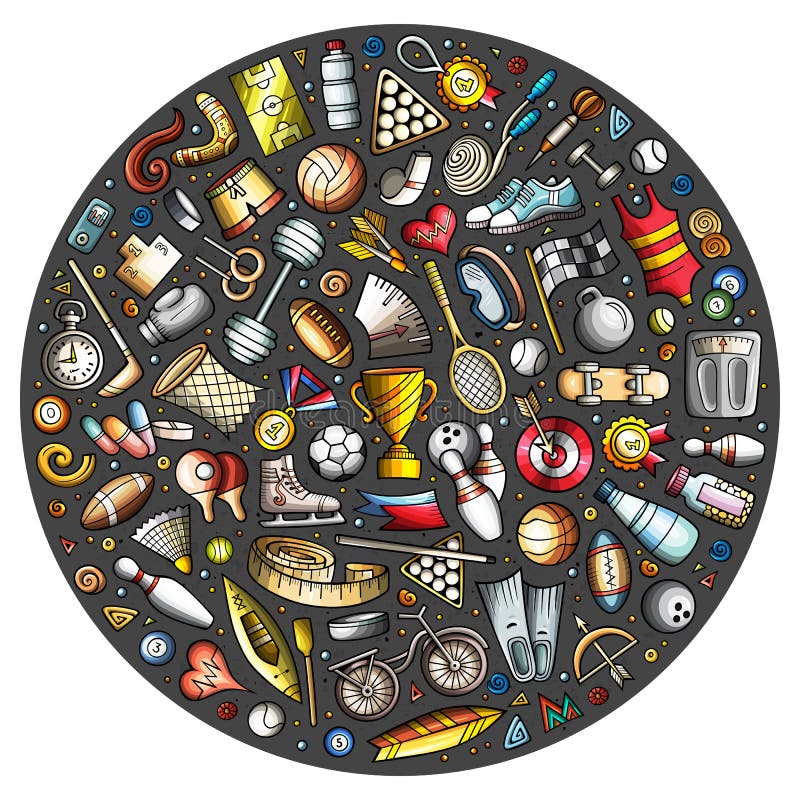 Set of Sport Cartoon Doodle Objects Stock Illustration - Illustration ...