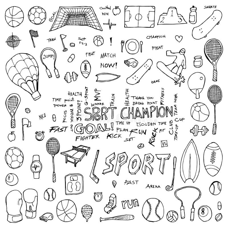 Set of Sport Drawing Illustration Hand Drawn Doodle Sketch Line Vector ...