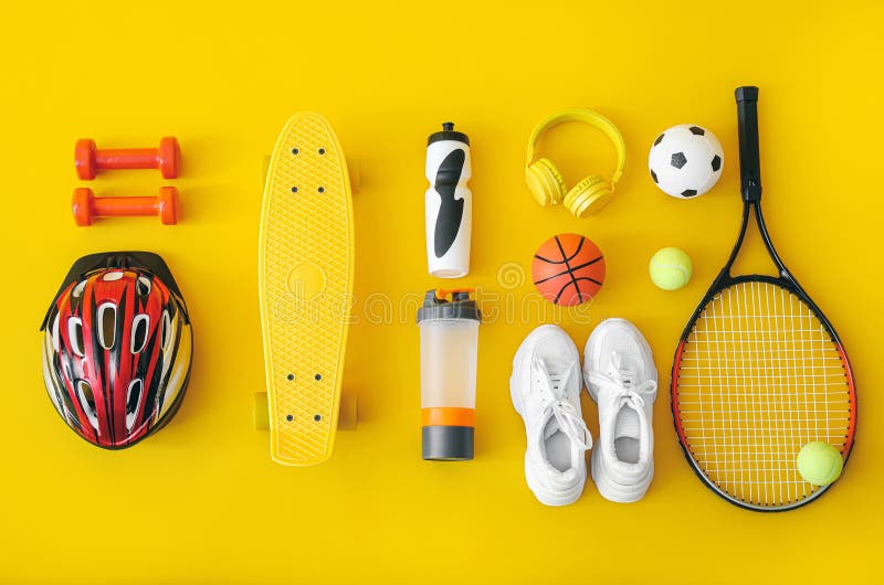 Set of Sport Equipment on Color Background Stock Image - Image of shoes ...