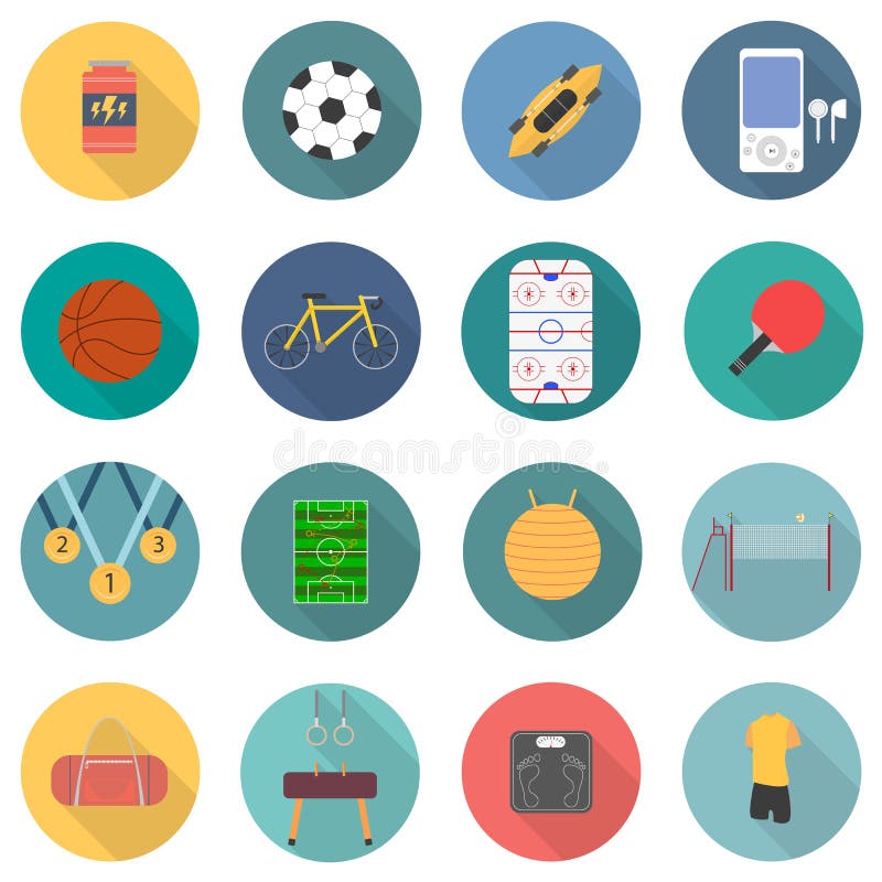 Set of Sport Icons in Flat Design with Long Shadows Part 5 Stock Vector ...