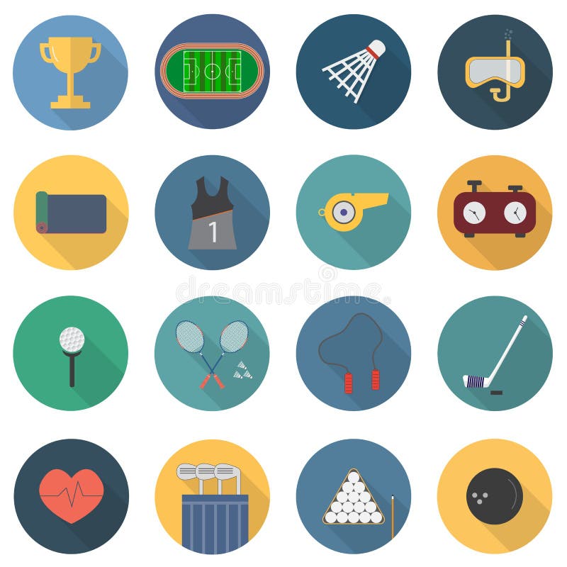 Set of Sport Icons in Flat Design with Long Shadows Part 4 Stock Vector ...