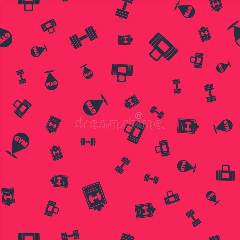 Set Sport Training Program, Dumbbell, Location Gym and Bag on Seamless ...