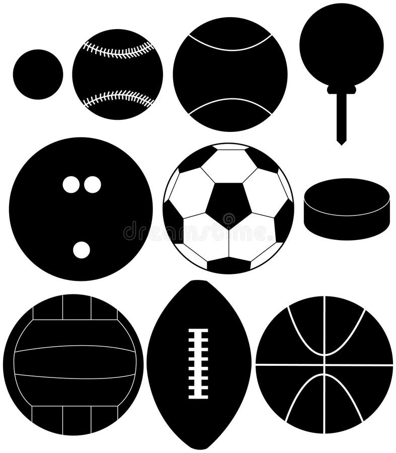 Set of Sports Ball Silhouettes Stock Vector - Illustration of foot ...
