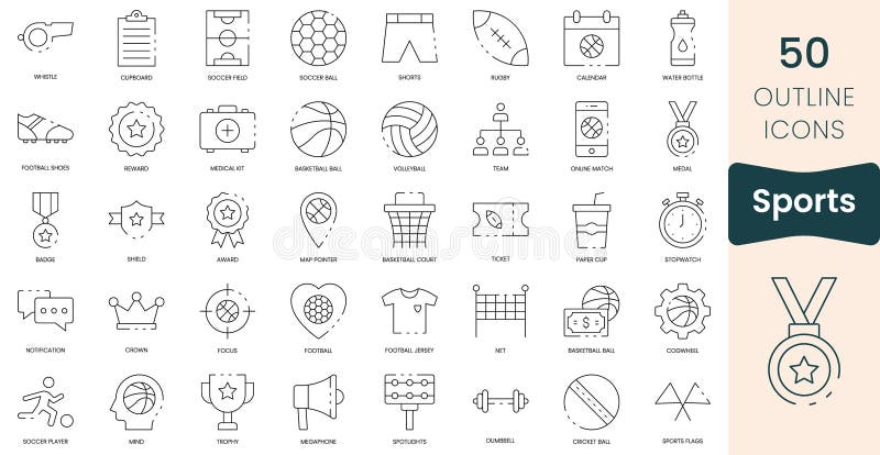 Set of Sports Icons. Thin Outline Icons Pack Stock Vector ...