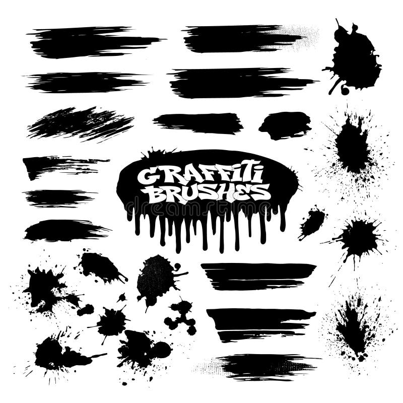 Set of a Spray Painted Brush and Drops in Graffiti Style Stock ...