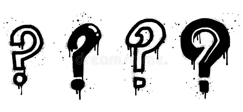 Set of Spray Painted Graffiti Question Marks in Black Over White ...