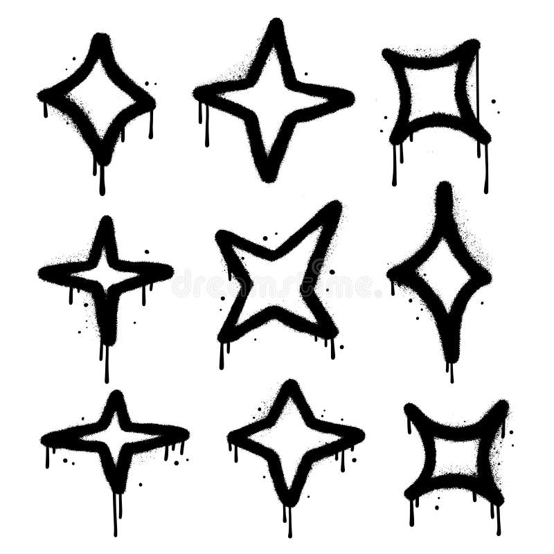Set of Spray Painted Graffiti Sparkle Icona. Hand Drawn Textured Black ...