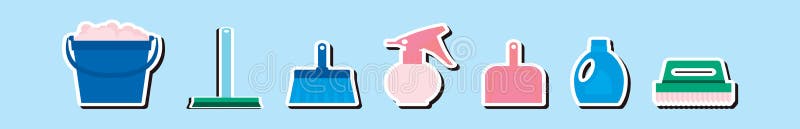 Set of Spring Cleaning Cartoon Icon Design Template with Various Models ...