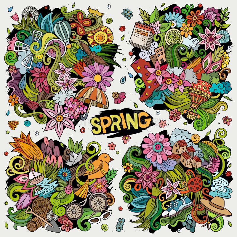 Set of Spring Combinations of Objects and Elements. Stock Vector ...