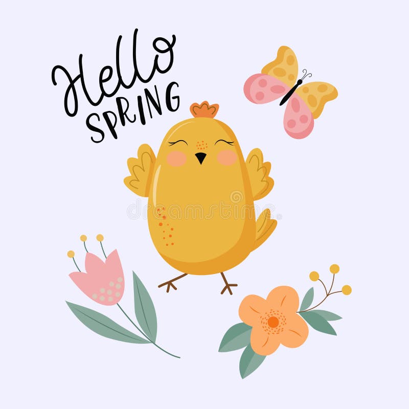 Set of Spring Elements - Chick, Flowers, Butterfly Stock Illustration ...